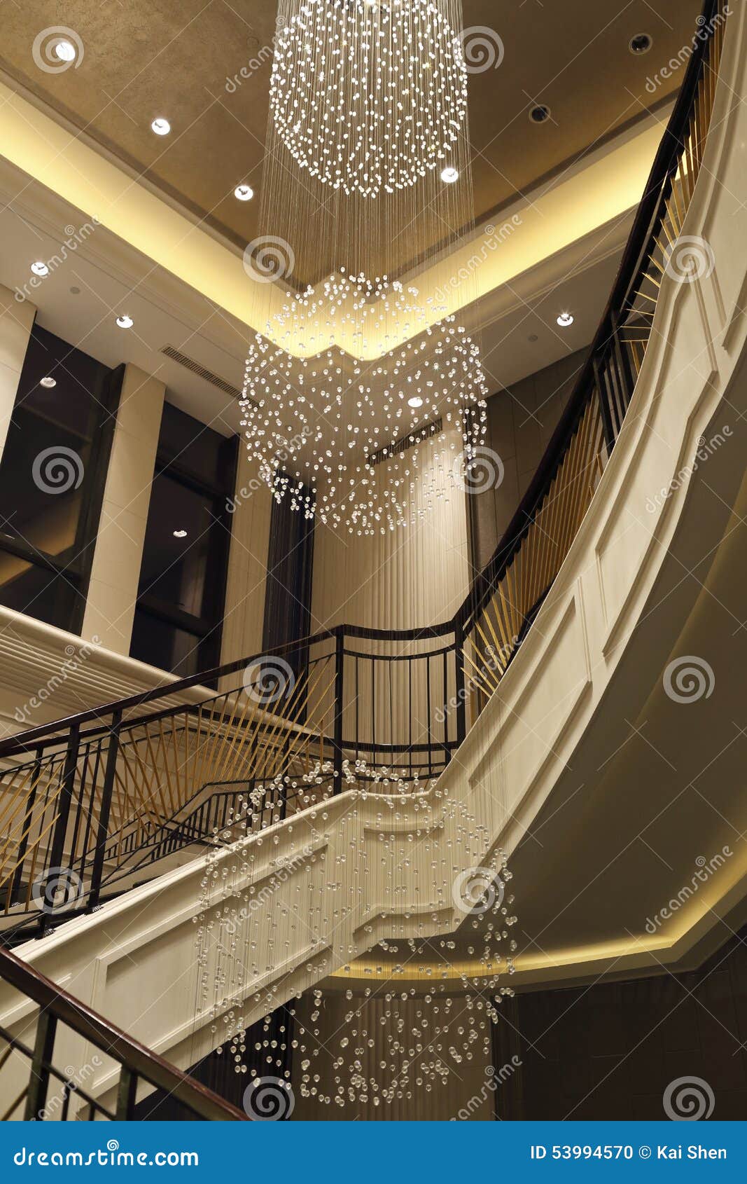 Spherical Chandeliers in the Space between the Stairs Stock Photo ...
