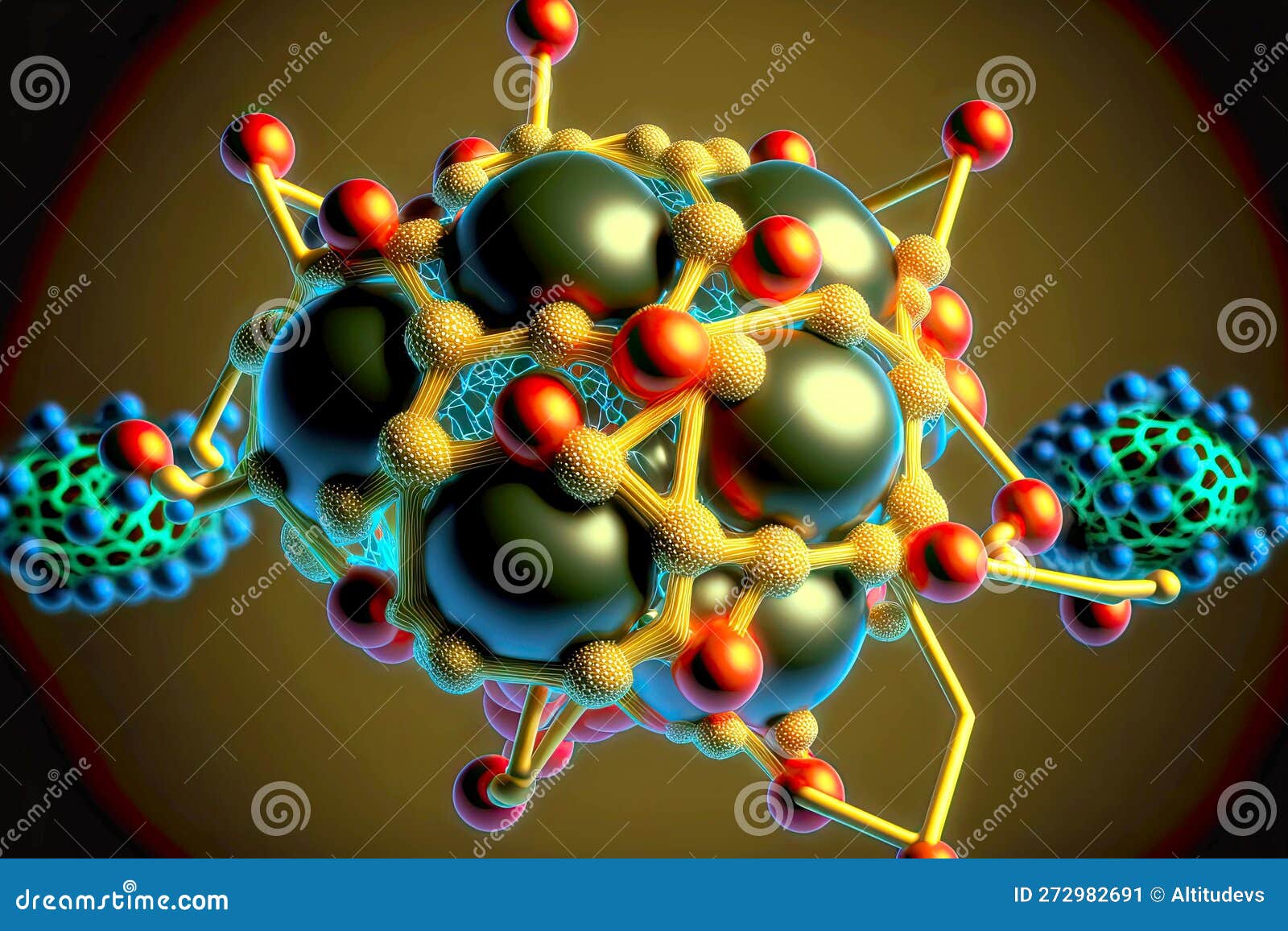 Spherical Connection of Glossy Black Atoms into Molecule Closeup ...