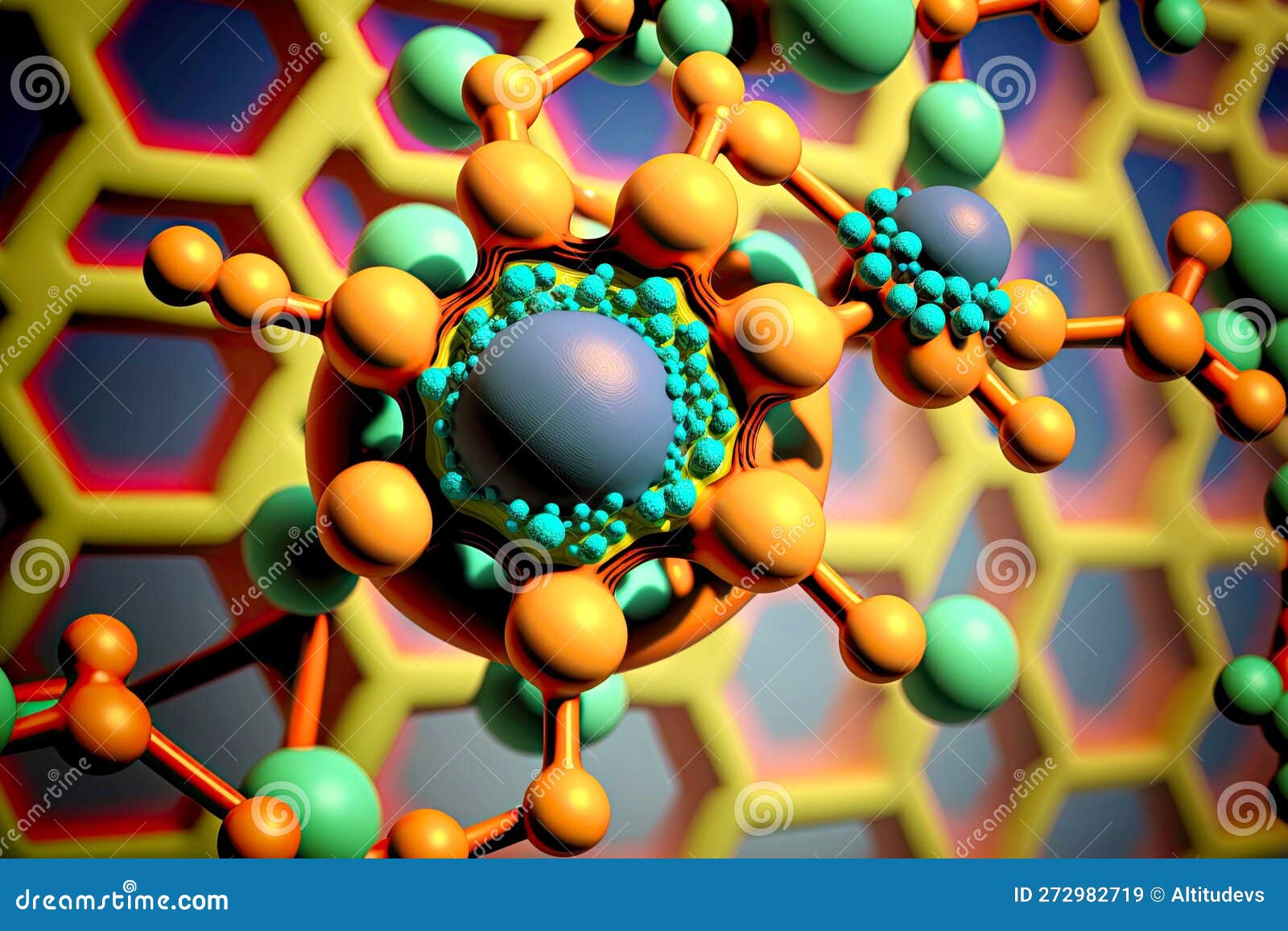Spherical Connection of Glossy Black Atoms into Molecule Closeup ...