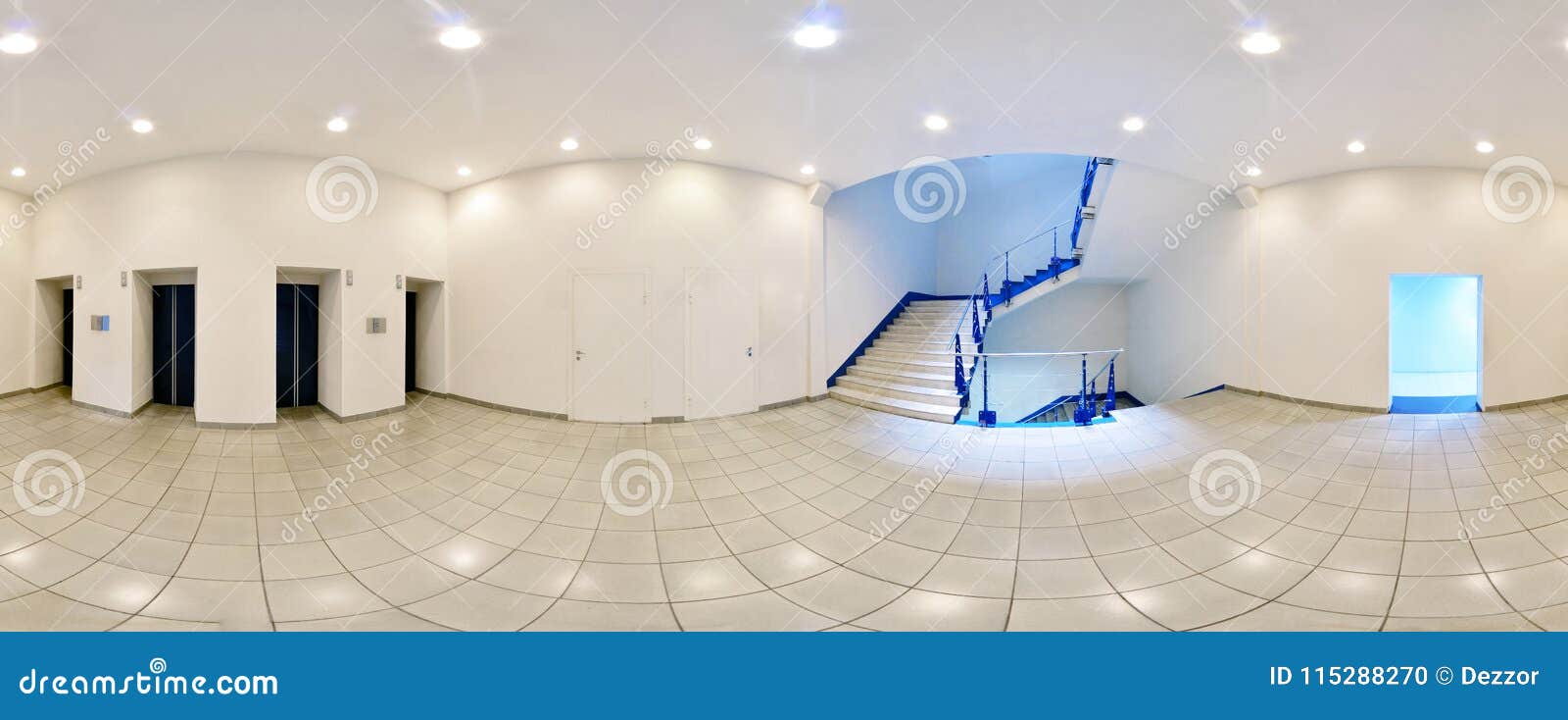 Spherical 360 Degrees Panorama Projection, in Interior Empty Long ...