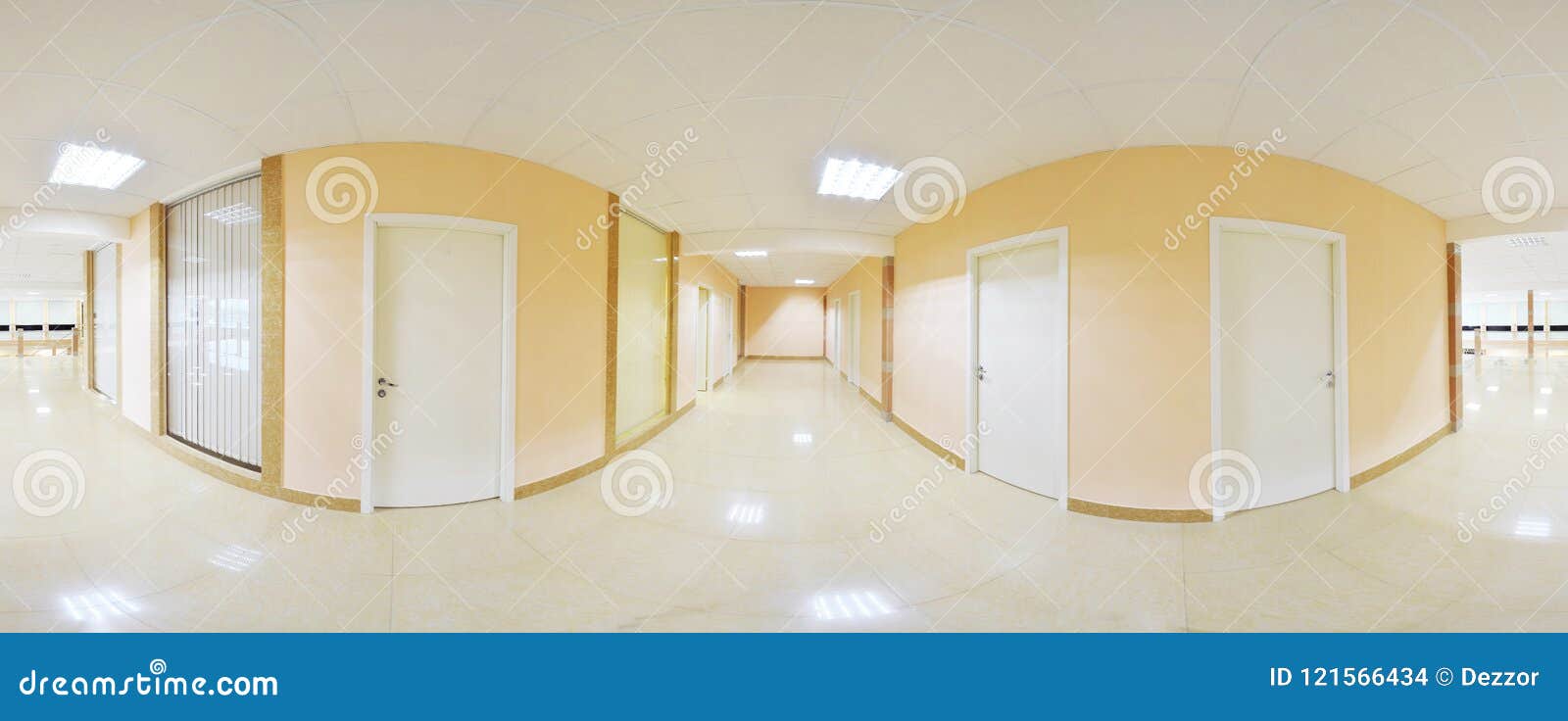 Spherical 360 Degrees Panorama Projection, Interior Empty Long Corridor ...