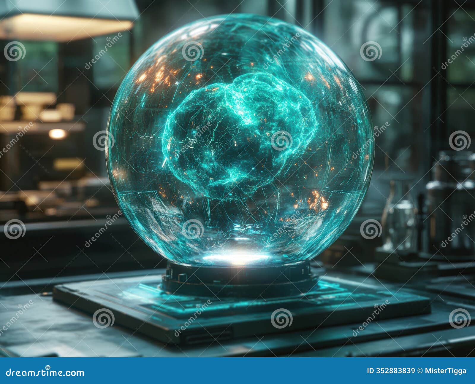 A Spherical, Glowing Green Digitalfuturistic Object with Internal ...