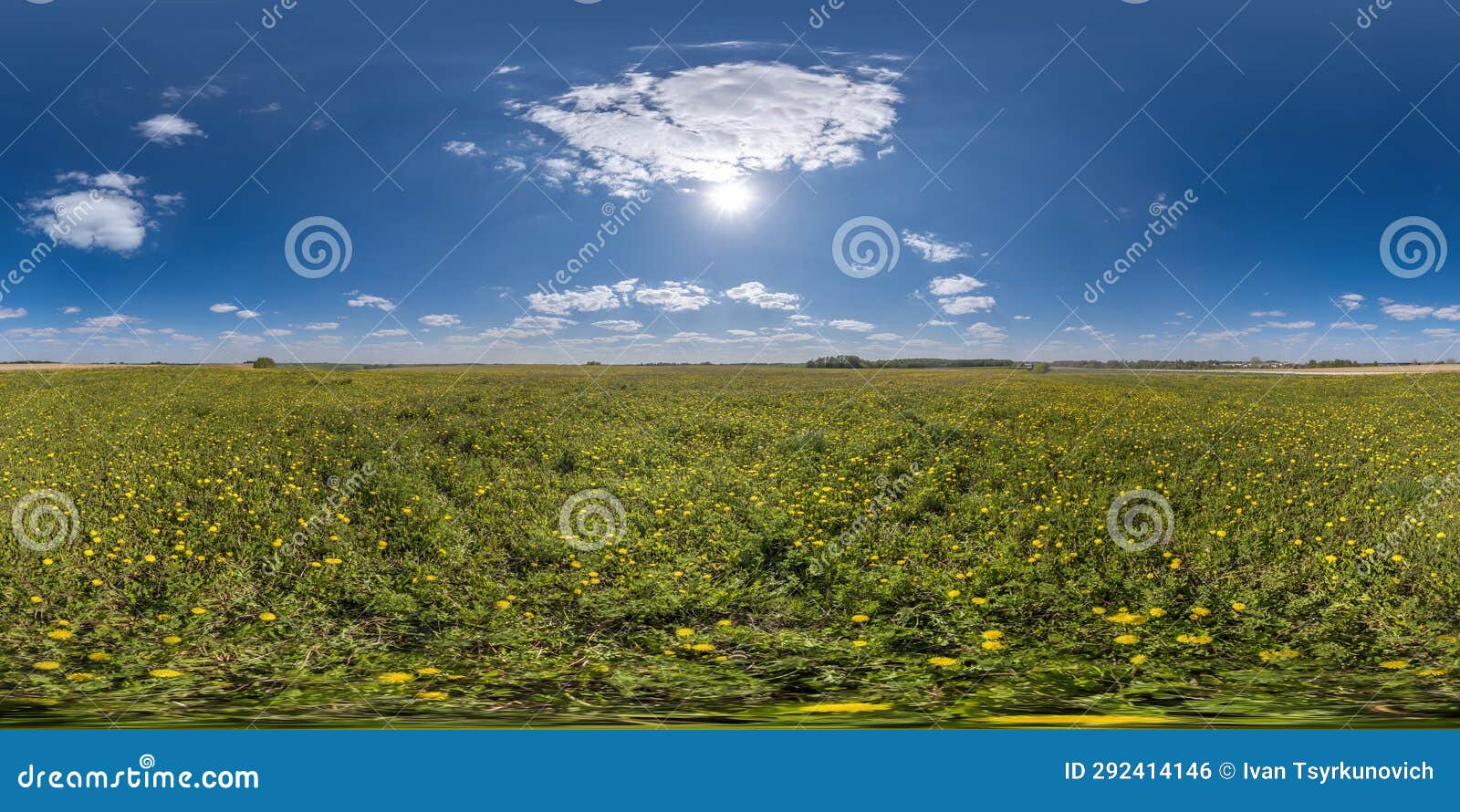 Spherical 360 Hdri Panorama among Dandelion Flower Field with Clouds on ...