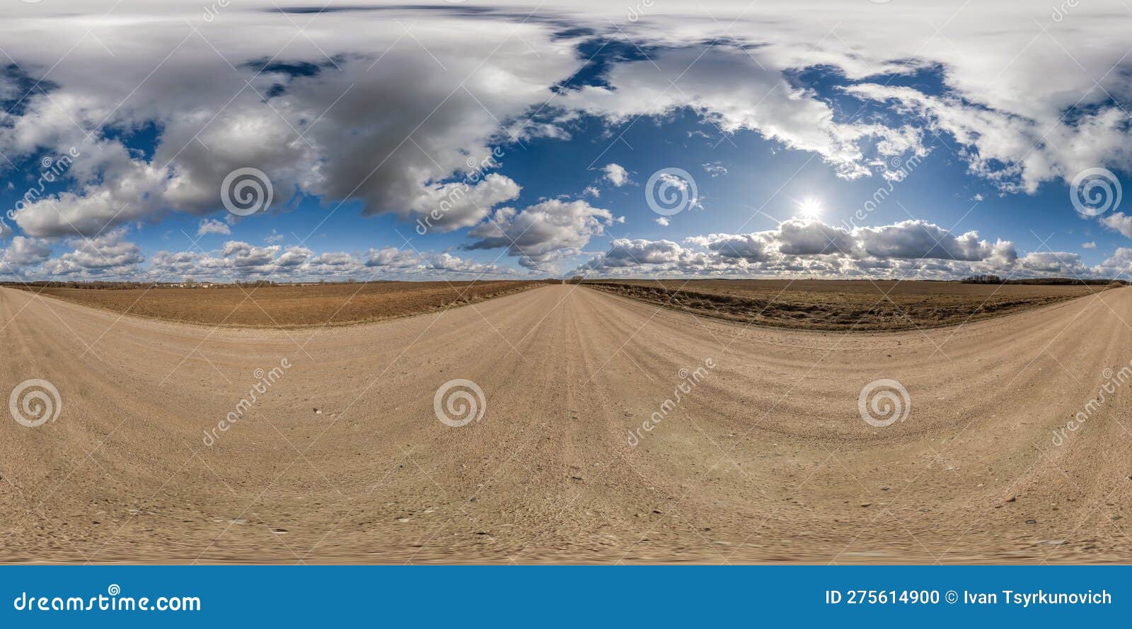 Spherical 360 Hdri Panorama on Gravel Road with Clouds on Blue Sky in ...