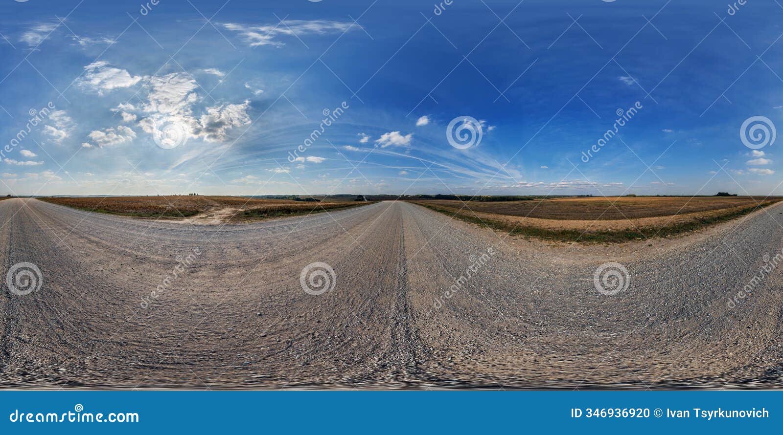 Spherical 360 Hdri Panorama On Roadside Of Gravel Road With Clear ...