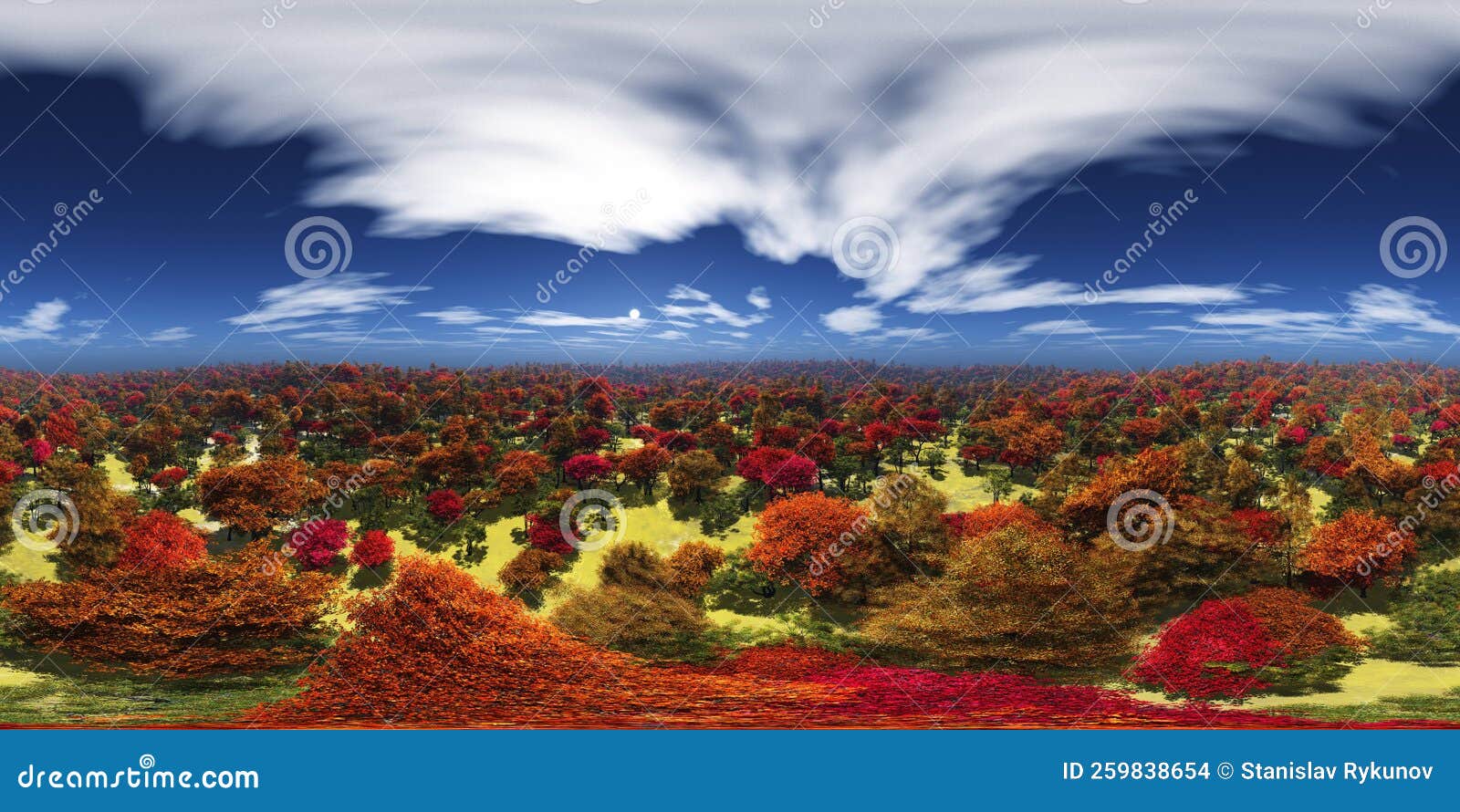 Spherical Landscape Panorama with Trees, HDRI Stock Illustration ...