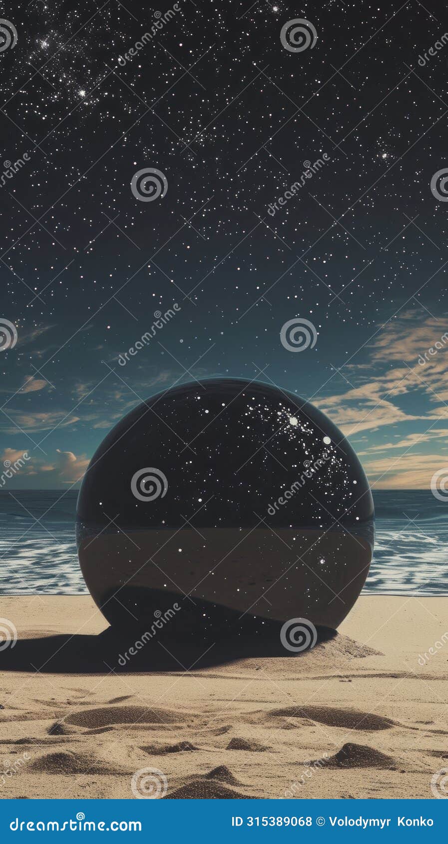Spherical Mirror Reflecting Starry Night Sky on Beach Stock Photo ...