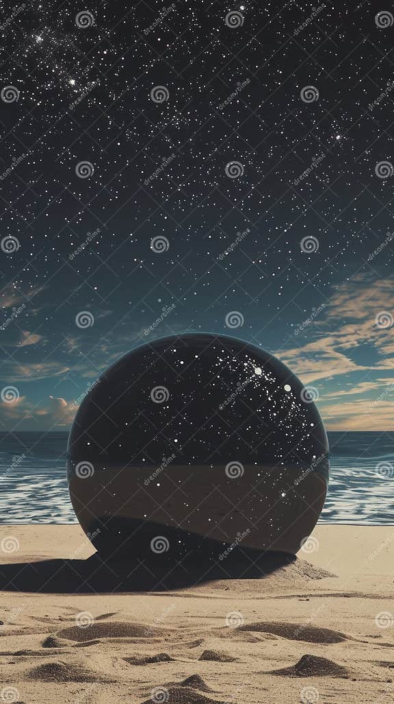 Spherical Mirror Reflecting Starry Night Sky on Beach Stock Photo ...