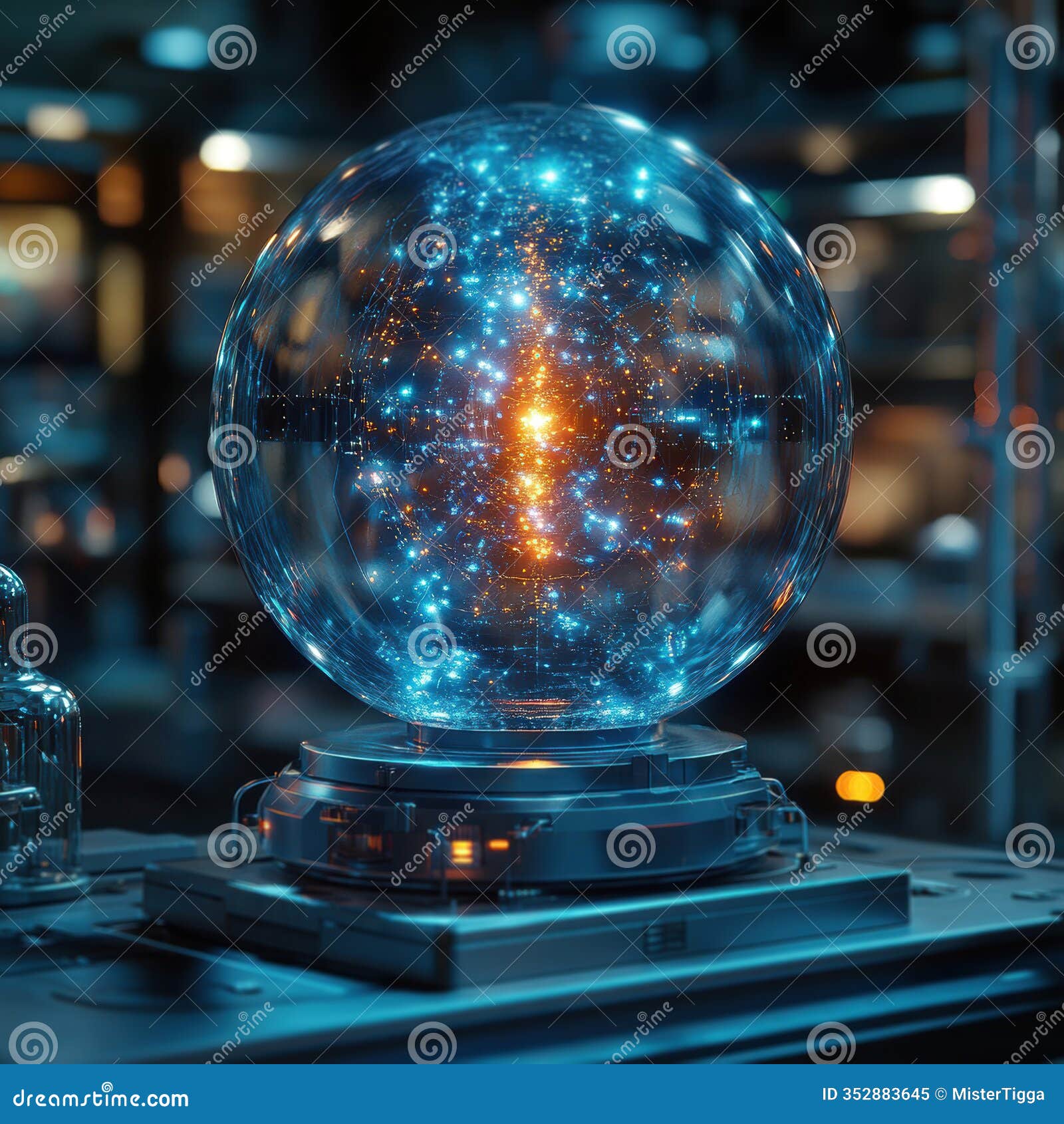 A Spherical Object, Possibly a 3D Star Cluster Display, is Centered in ...