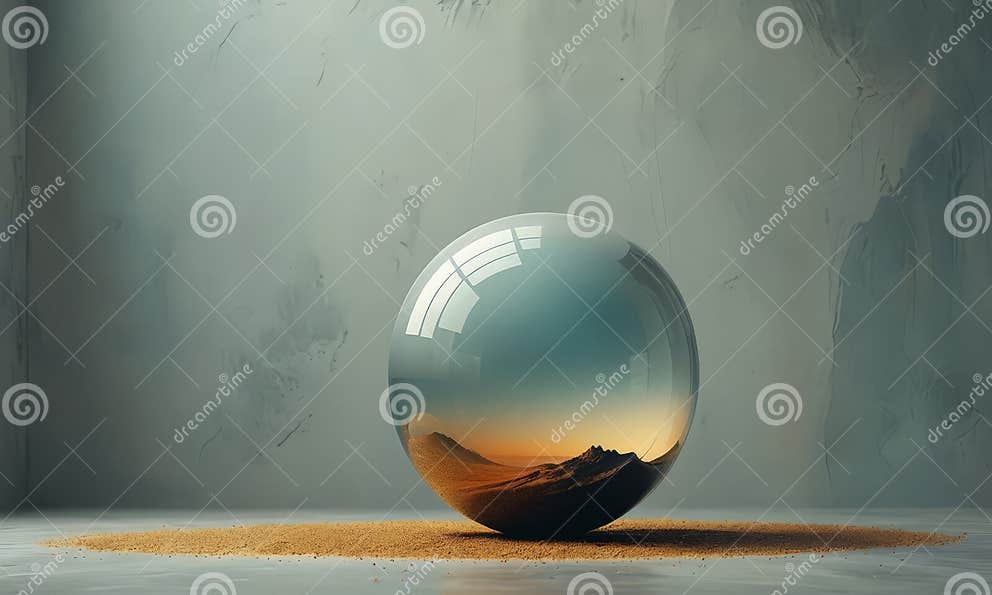 Spherical Object with Reflective Surface Captures Desert Landscape ...