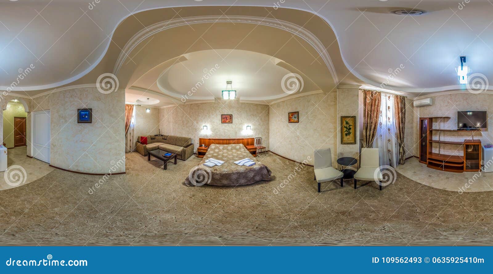 Spherical Panorama of Hotel Room Editorial Stock Photo - Image of wood ...