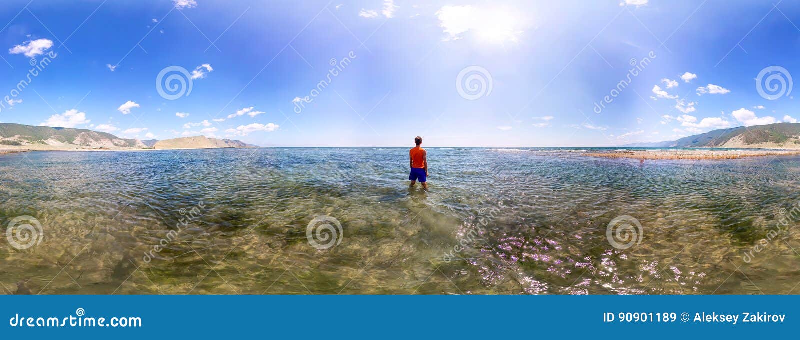 Spherical Panorama 360 Man Standing in the Sea Stock Image - Image of ...