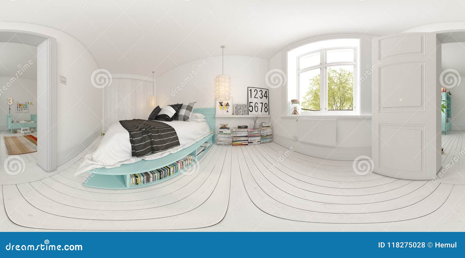 Spherical 360 Panorama Projection Bedroom Interior Design 3D Rendering ...