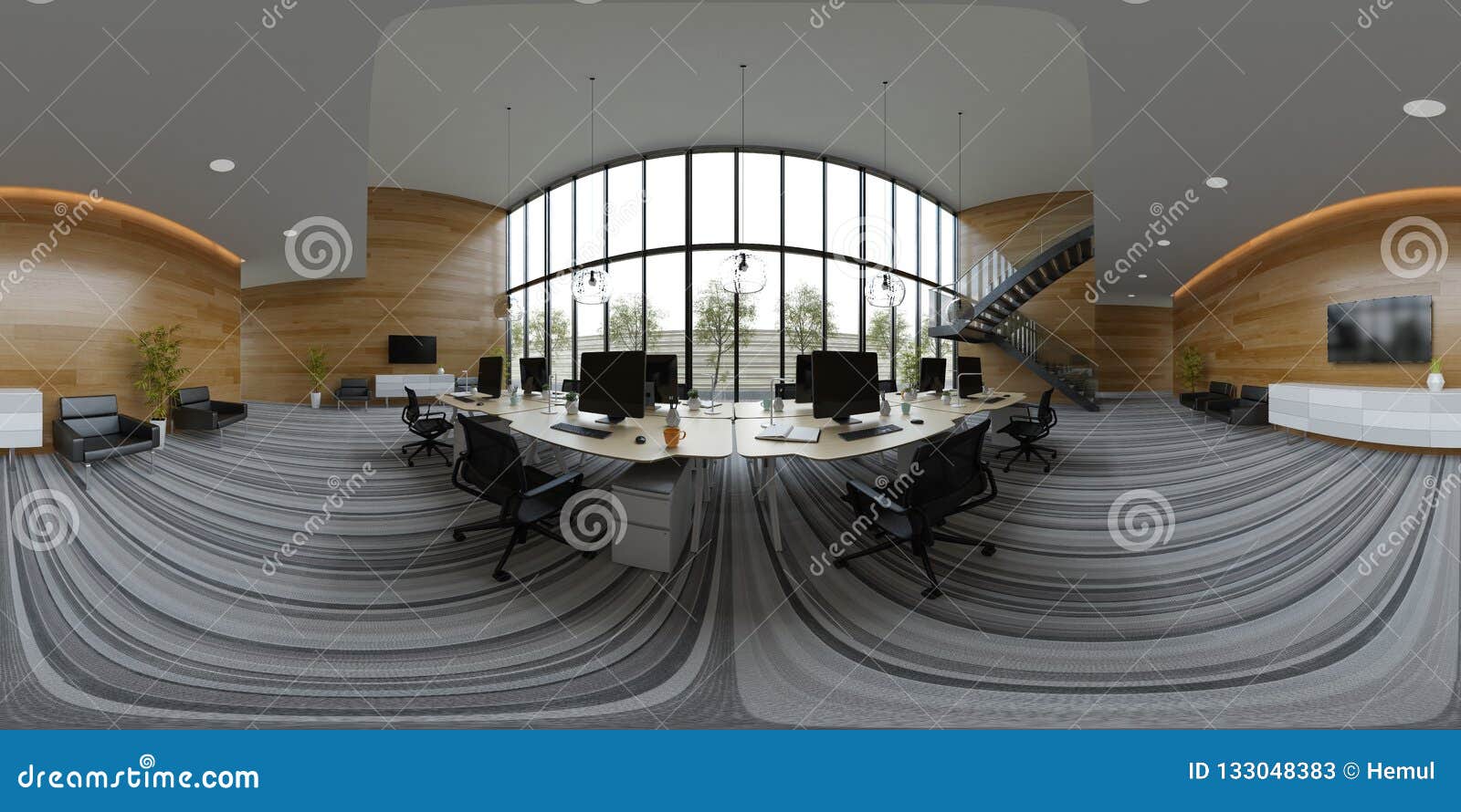 Spherical 360 Panorama Projection Interior Open Space Office 3D ...