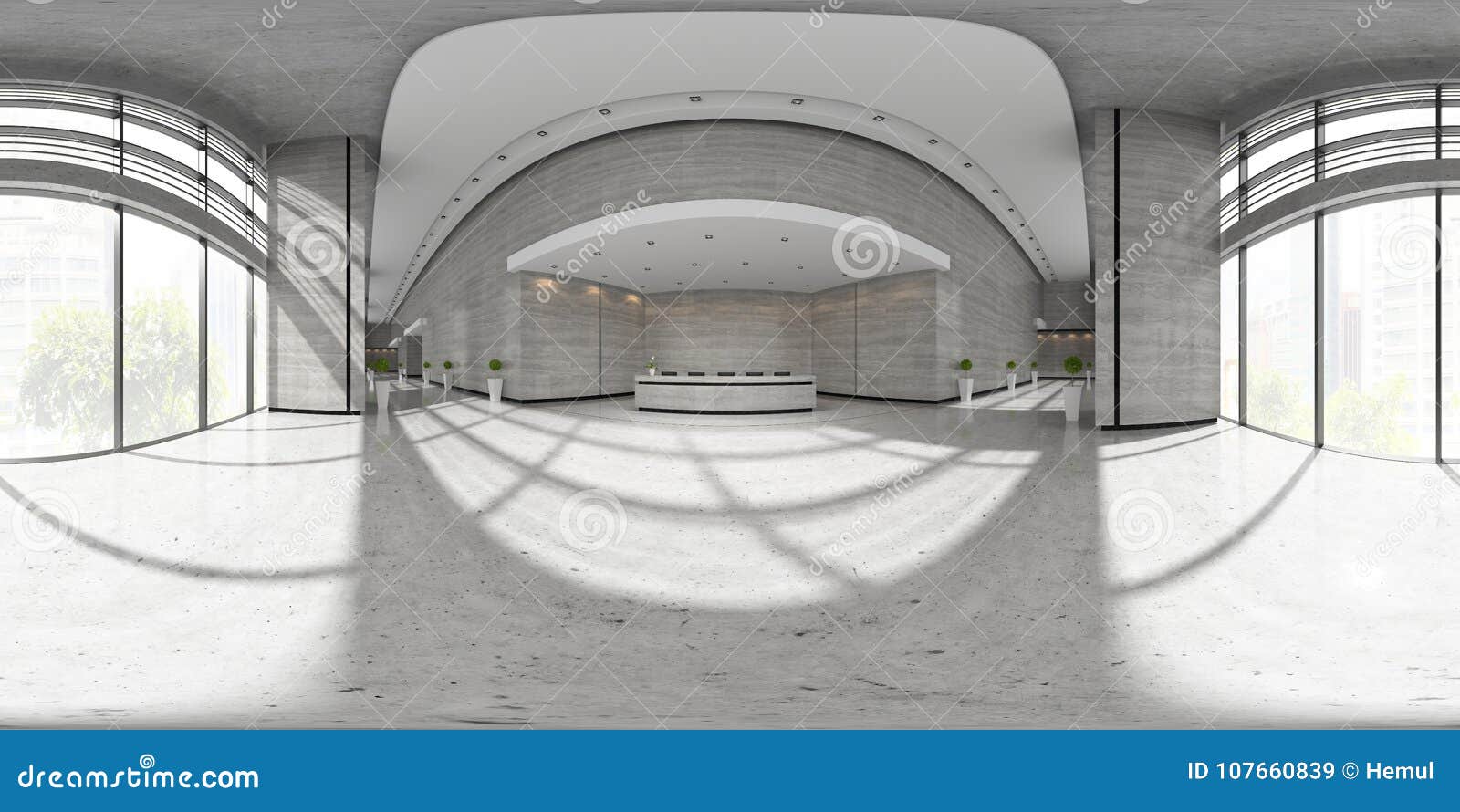 Spherical 360 Panorama Projection Interior of Reception 3D Illustration ...