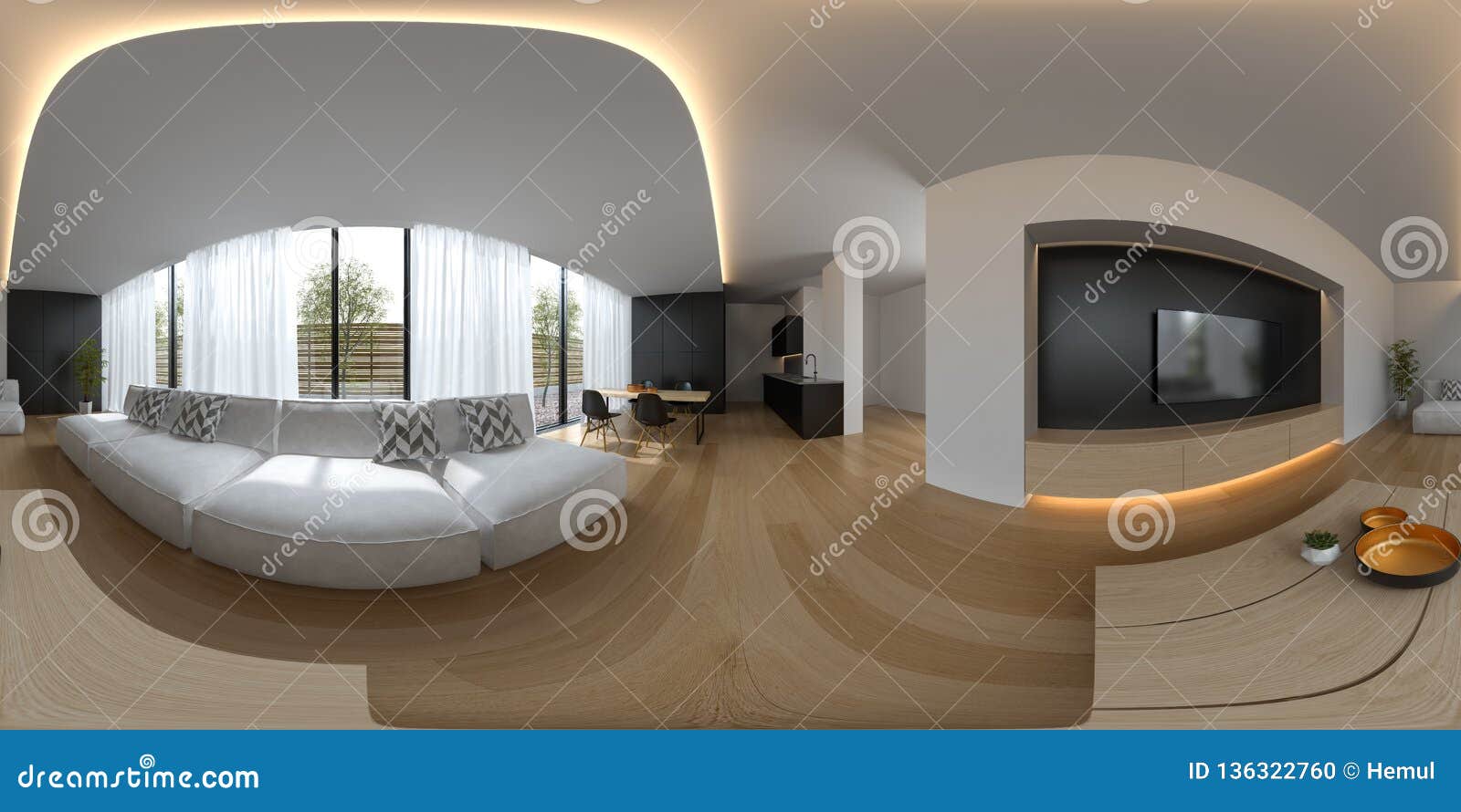 Spherical 360 Panorama Projection Scandinavian Style Interior Design 3D ...