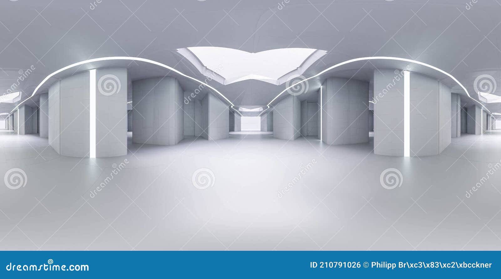 360 Spherical Panorama View of Futuristic White Hall 3d Render ...