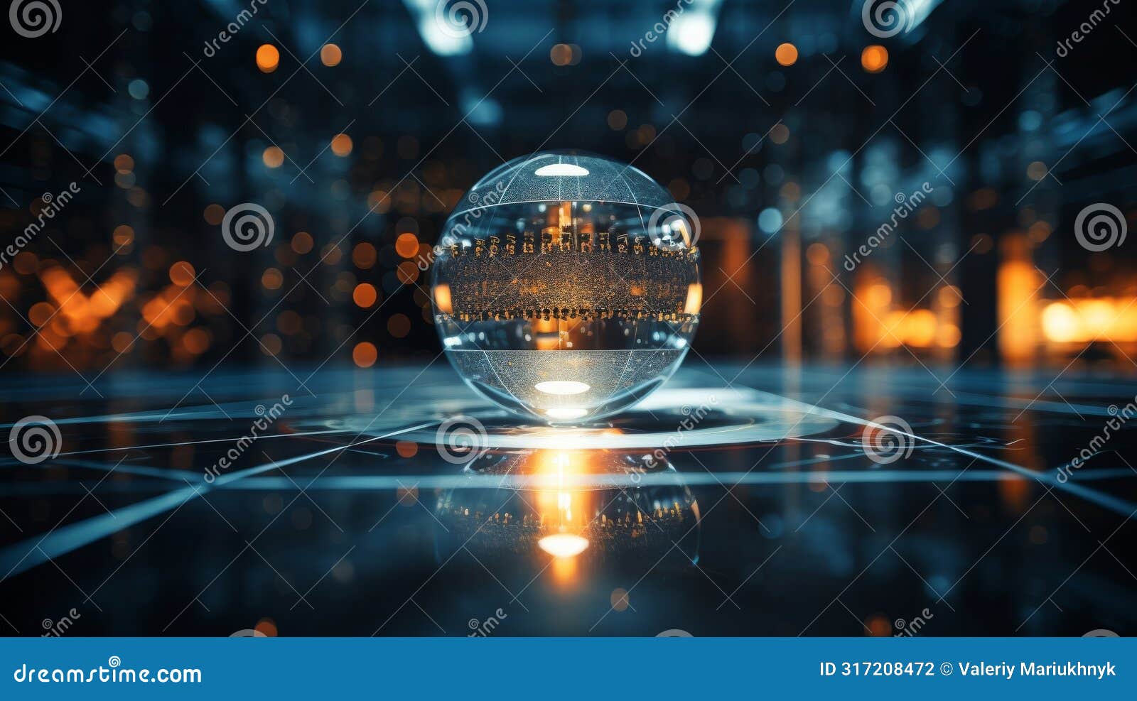 Spherical Reflection of Advanced Technology Space. Generative AI Stock ...