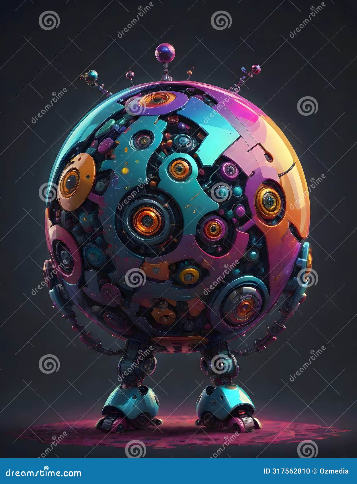 Spherical Robot Adorned with Colorful Patterns and Symbols, Showcasing ...
