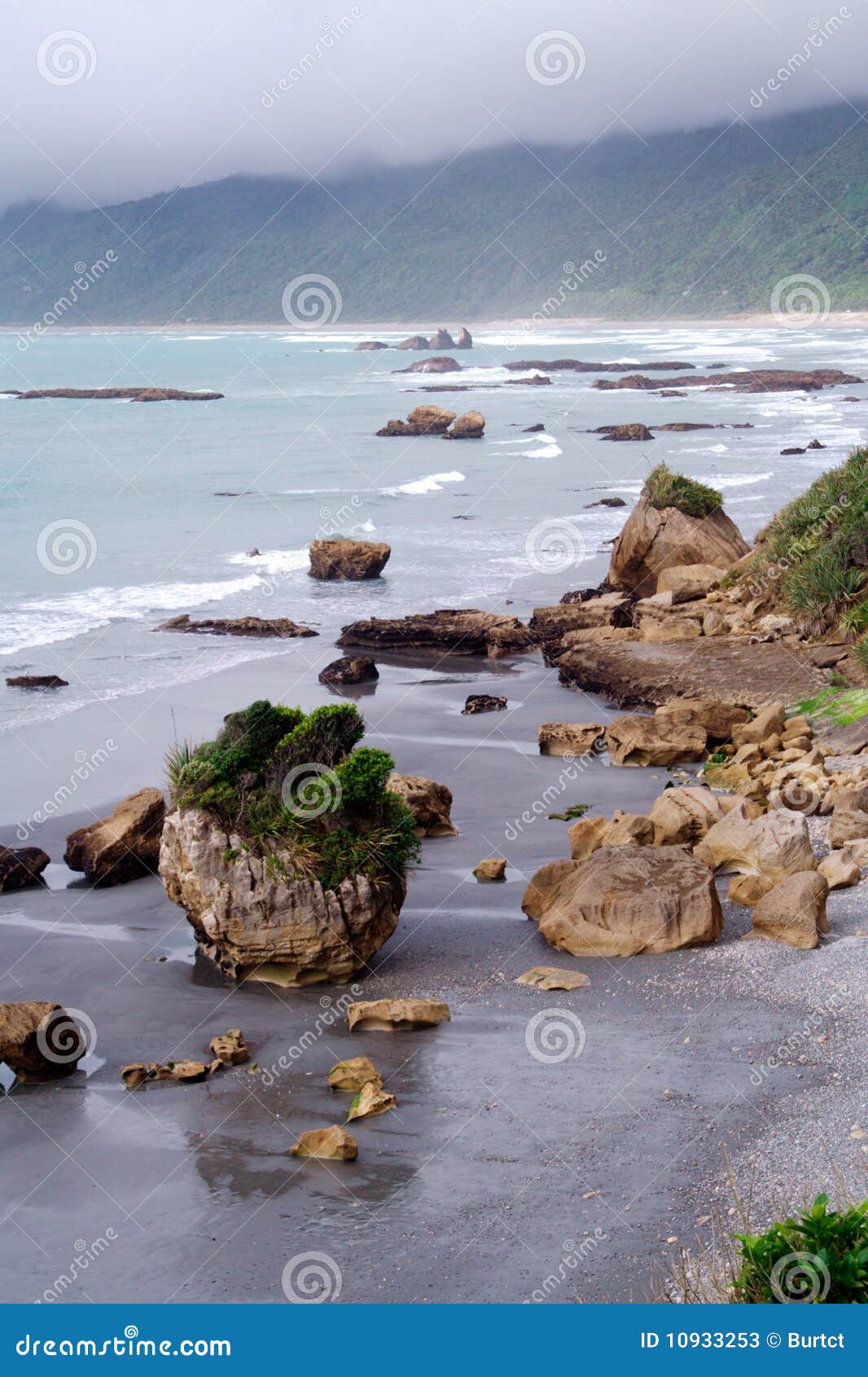 Spherical Rock with Vegetation Stock Image - Image of island, overcast ...
