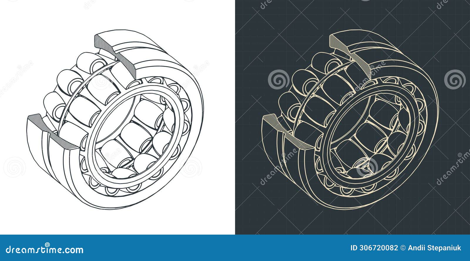 Spherical Roller Bearing Isometric Cutaway Blueprints Stock Vector ...