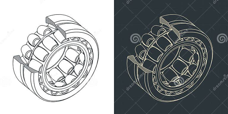 Spherical Roller Bearing Isometric Cutaway Blueprints Stock Vector ...
