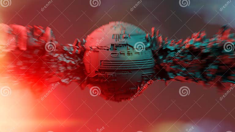 Spherical Science Fiction Object with Abstract Elements Pierced through ...