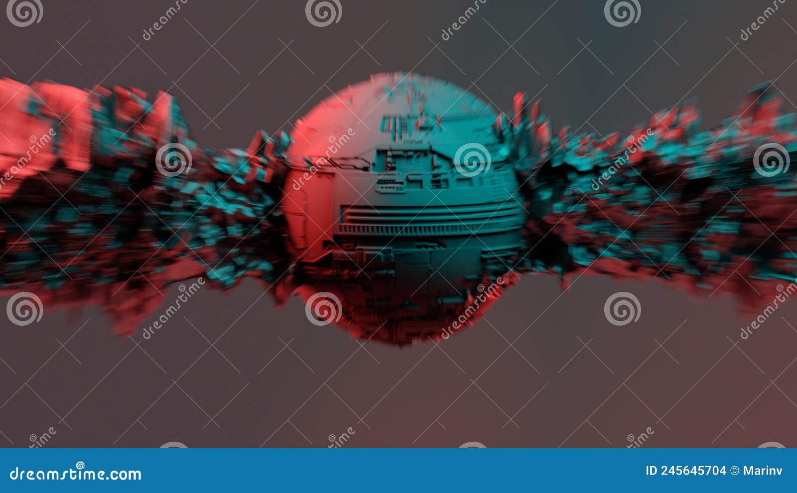 Spherical Science Fiction Object with Abstract Elements Pierced through ...