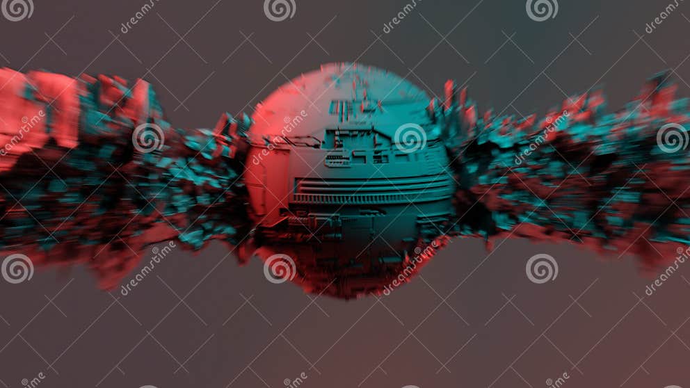 Spherical Science Fiction Object with Abstract Elements Pierced through ...