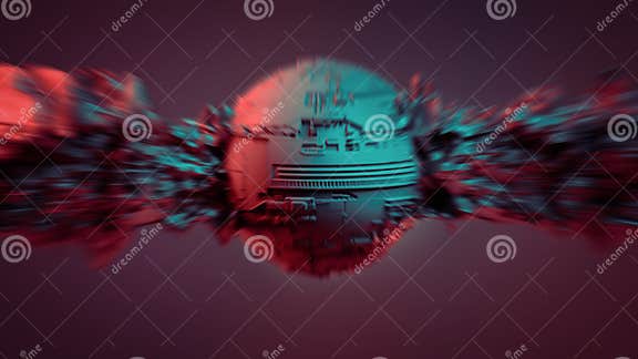 Spherical Science Fiction Object with Abstract Elements Pierced through ...