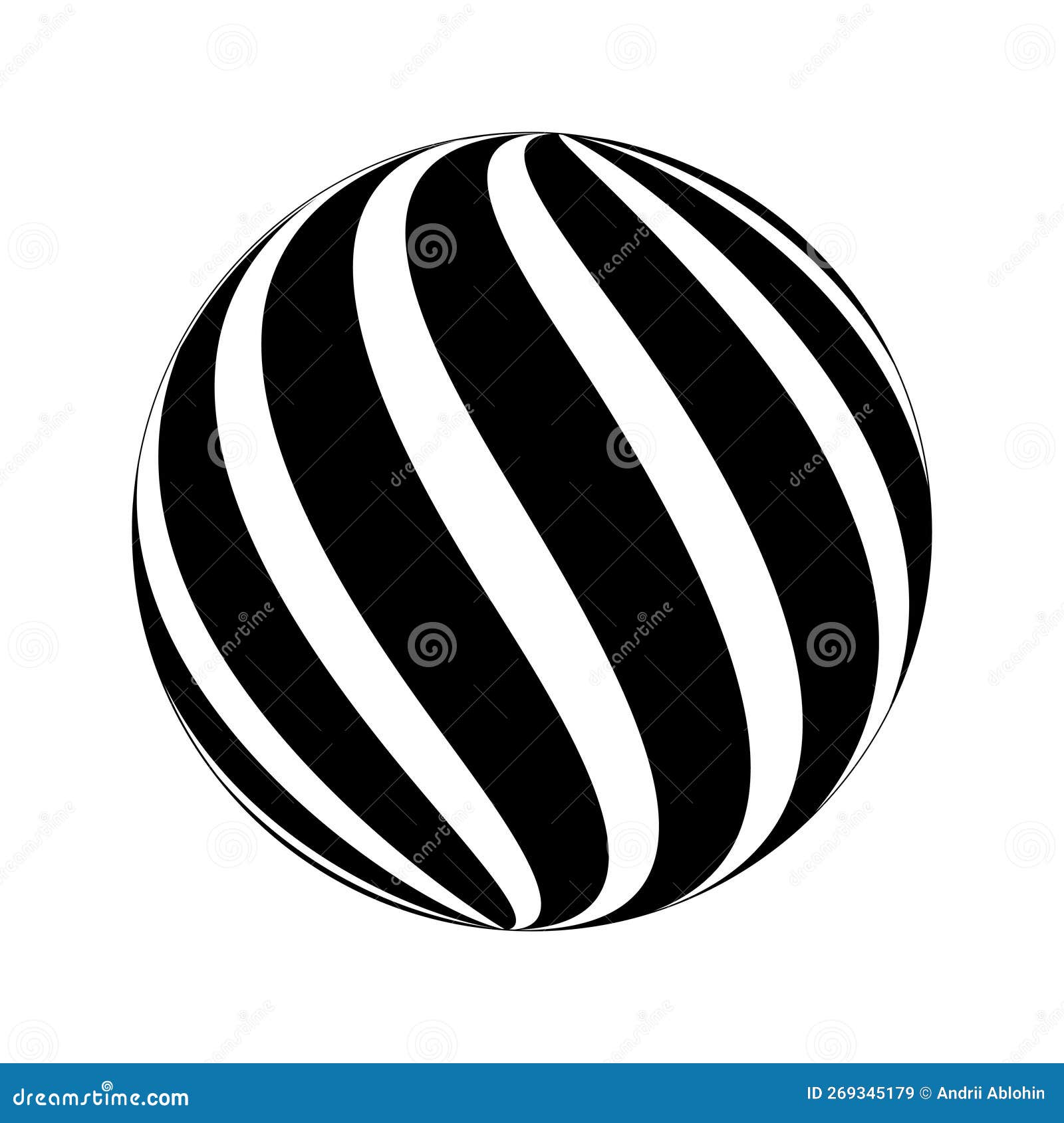 Spherical Shape with Twisted Black and White Stripes. 3D Sphere Model ...