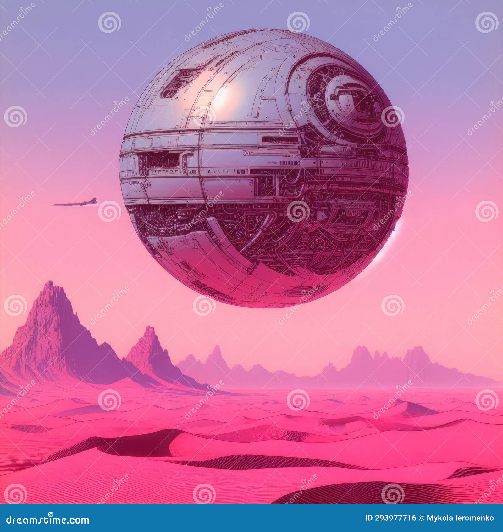 A Spherical Spaceship Over the Desert Stock Illustration - Illustration ...