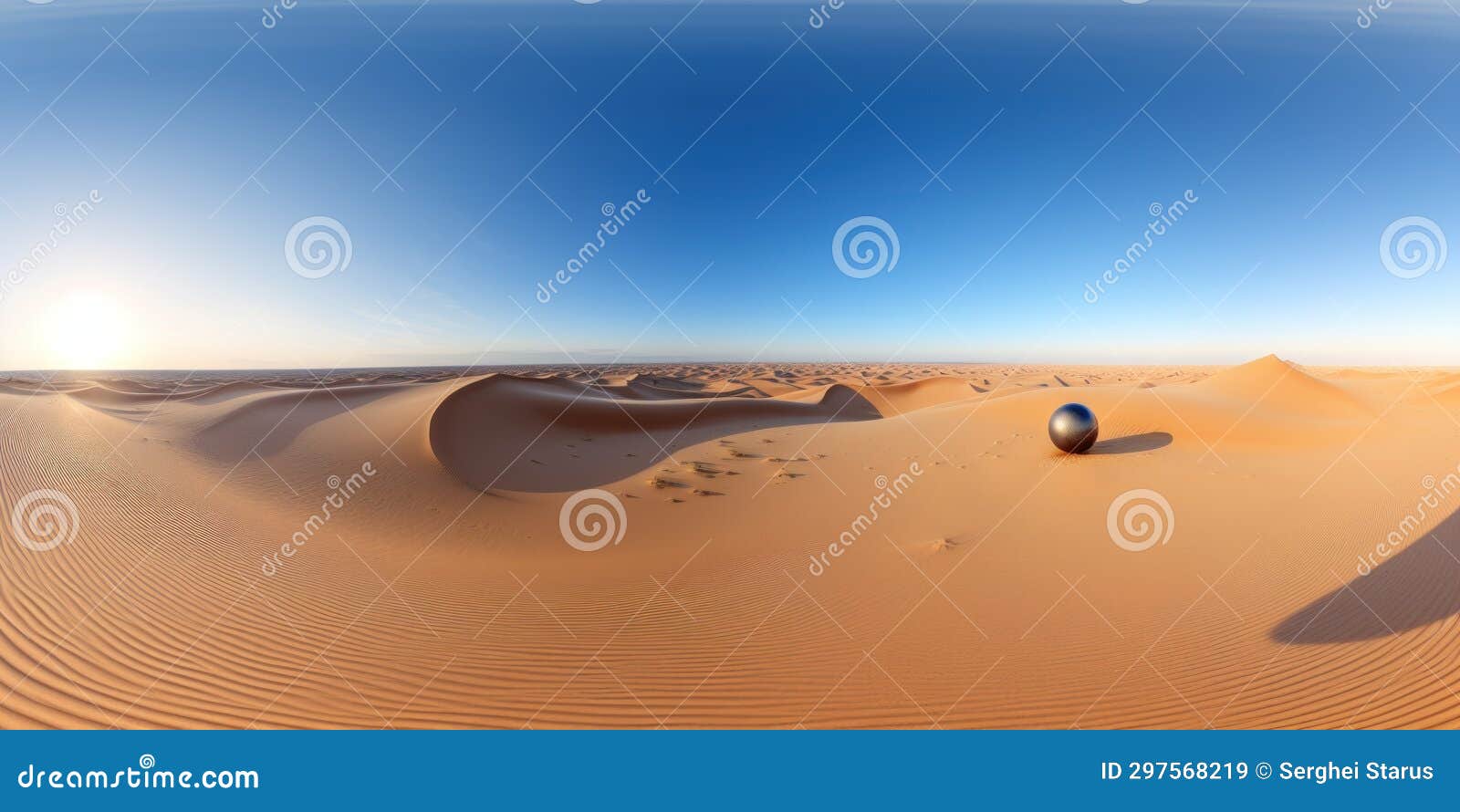A Spherical View of the Desert with a Ball in it, AI Stock Illustration ...