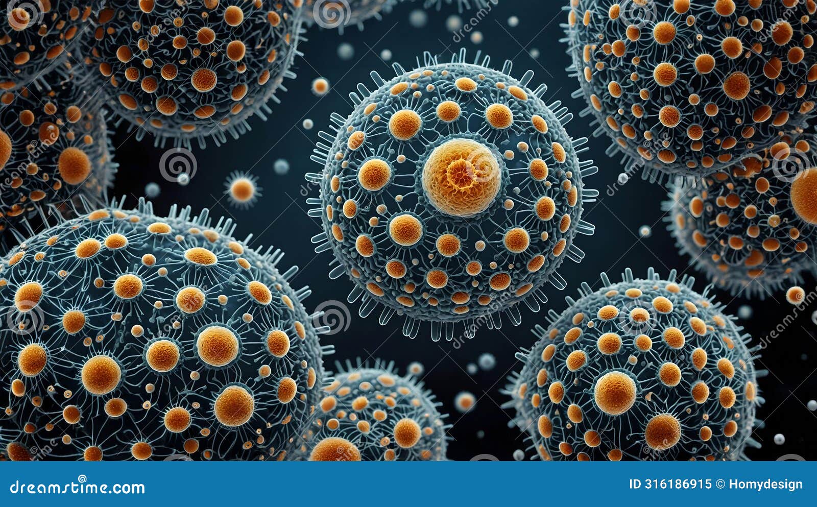 Spherical Virus Particles with Distinct Spike Proteins, Rendered in 3D ...