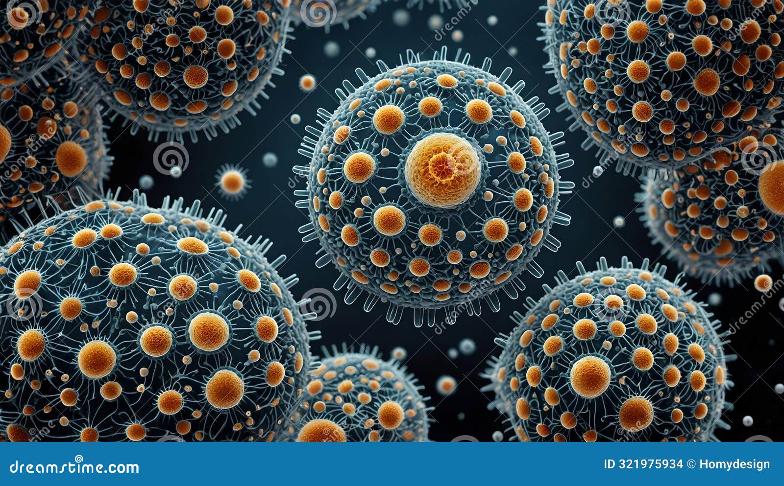 Spherical Virus Particles with Distinct Spike Proteins, Rendered in 3D ...