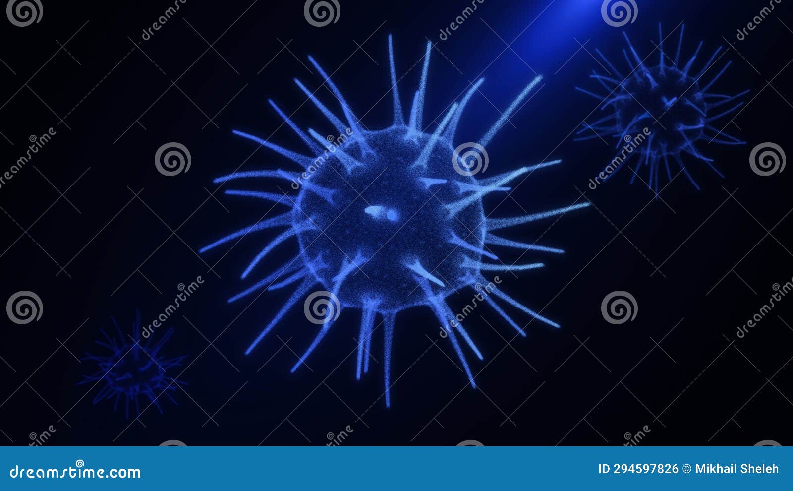 Spherical Viruses With A Jelly-like Body In The Rays Of Light On A Blue ...