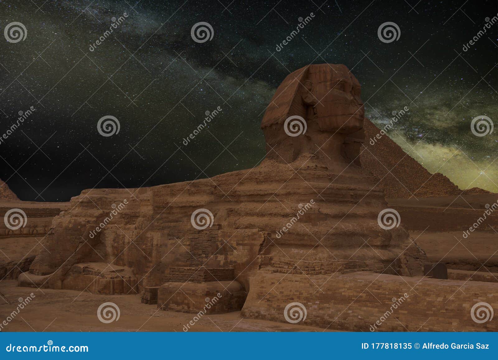 The Sphinx in Giza Pyramid Complex at Night Stock Image - Image of ...