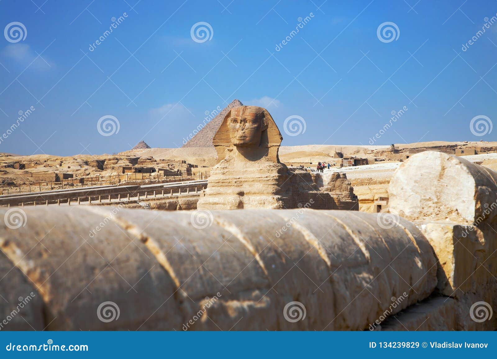 Sphinx of Giza View on Blue Sky Background Stock Image - Image of ...