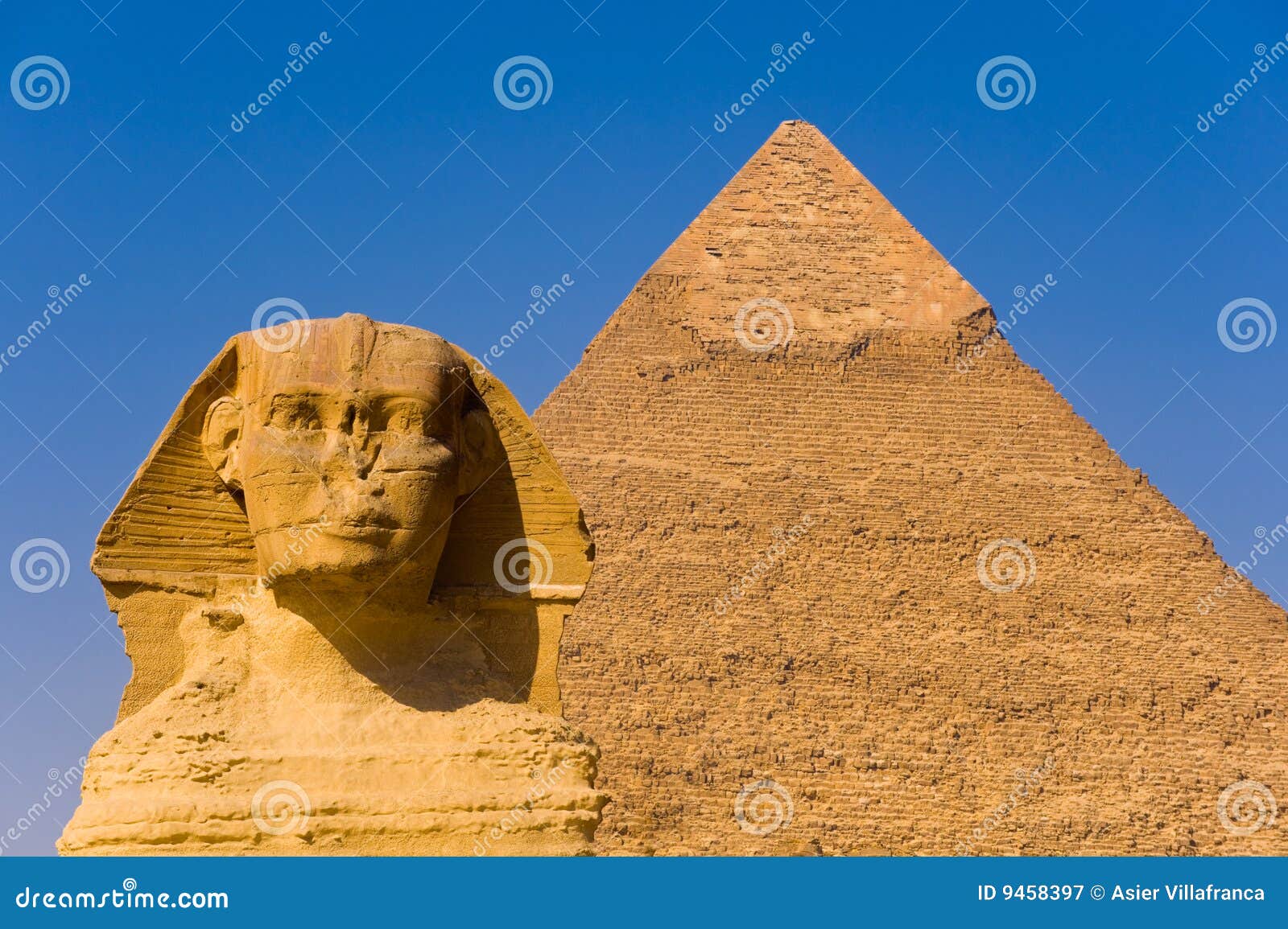 The Sphinx and the Great Pyramid Stock Image - Image of frontal, africa ...