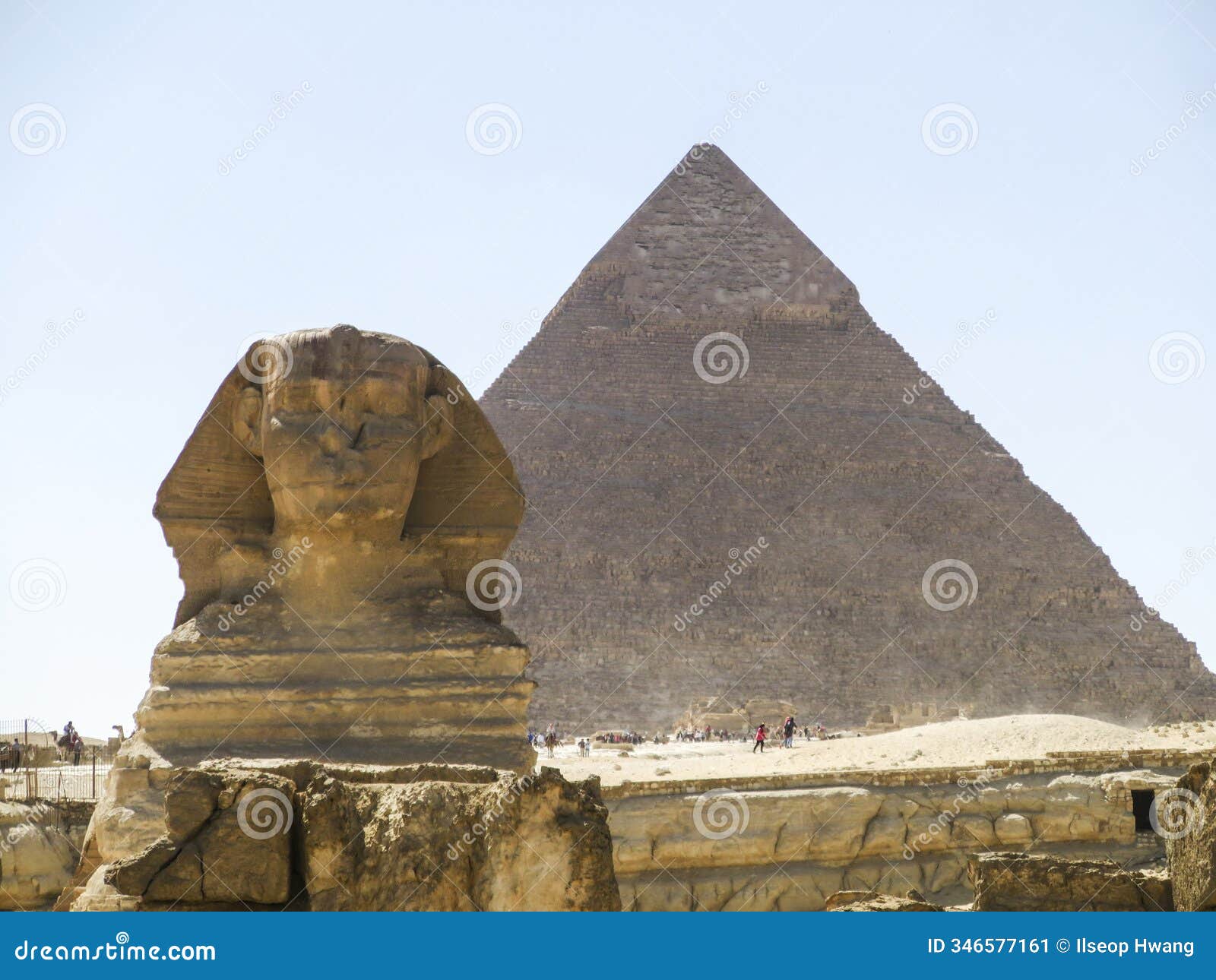 Sphinx and Great Pyramid in Giza, Egypt Stock Image - Image of blue ...