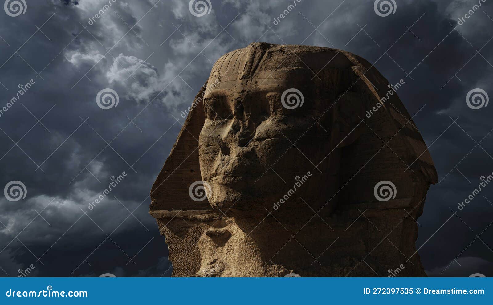Sphinx Head and Dark Storm Clouds Stock Image - Image of moody, face ...