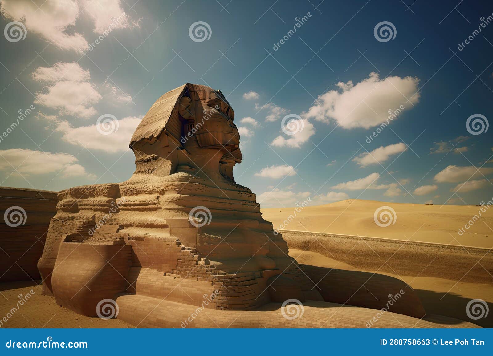 The Sphinx and Pyramid in the Desert Stock Illustration - Illustration ...