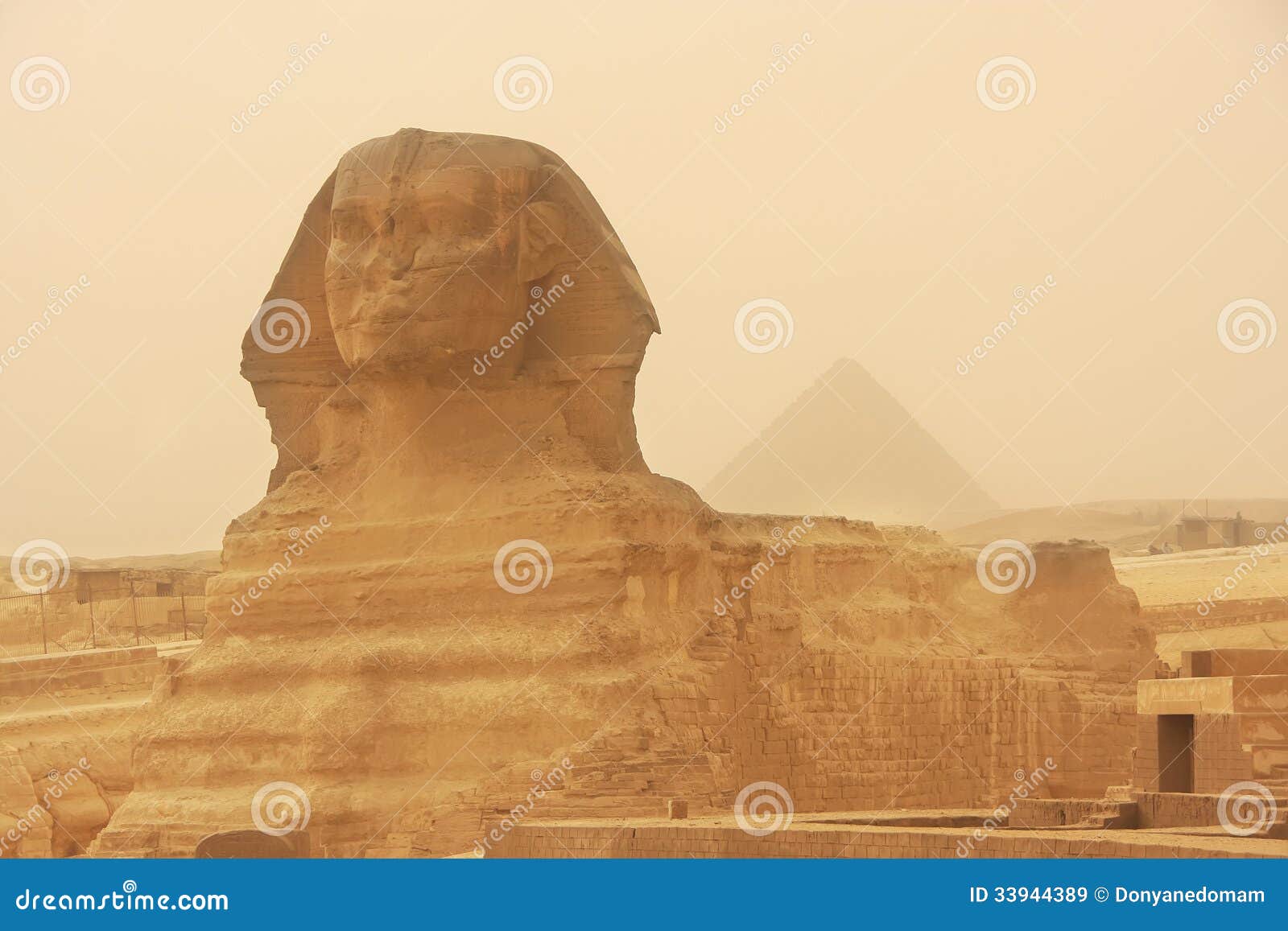 The Sphinx and Pyramid of Khafre in a Sand Storm, Cairo Stock Image ...