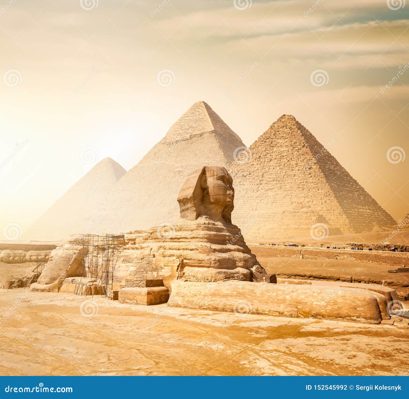 Sphinx and pyramids stock photo. Image of profile, destination - 152545992