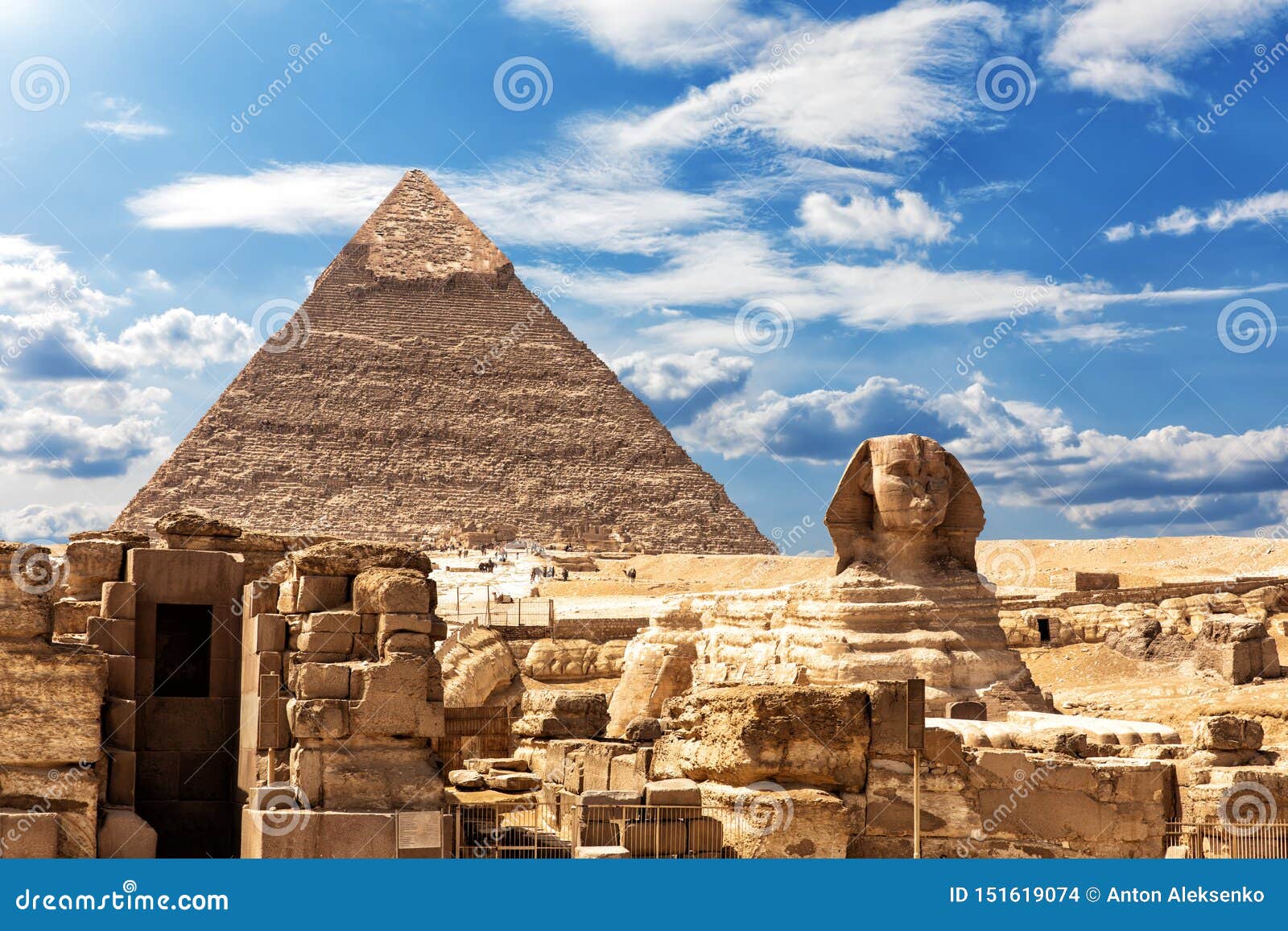 The Sphinx, the Temple and the Pyramid of Chephren Under the Clouds in ...