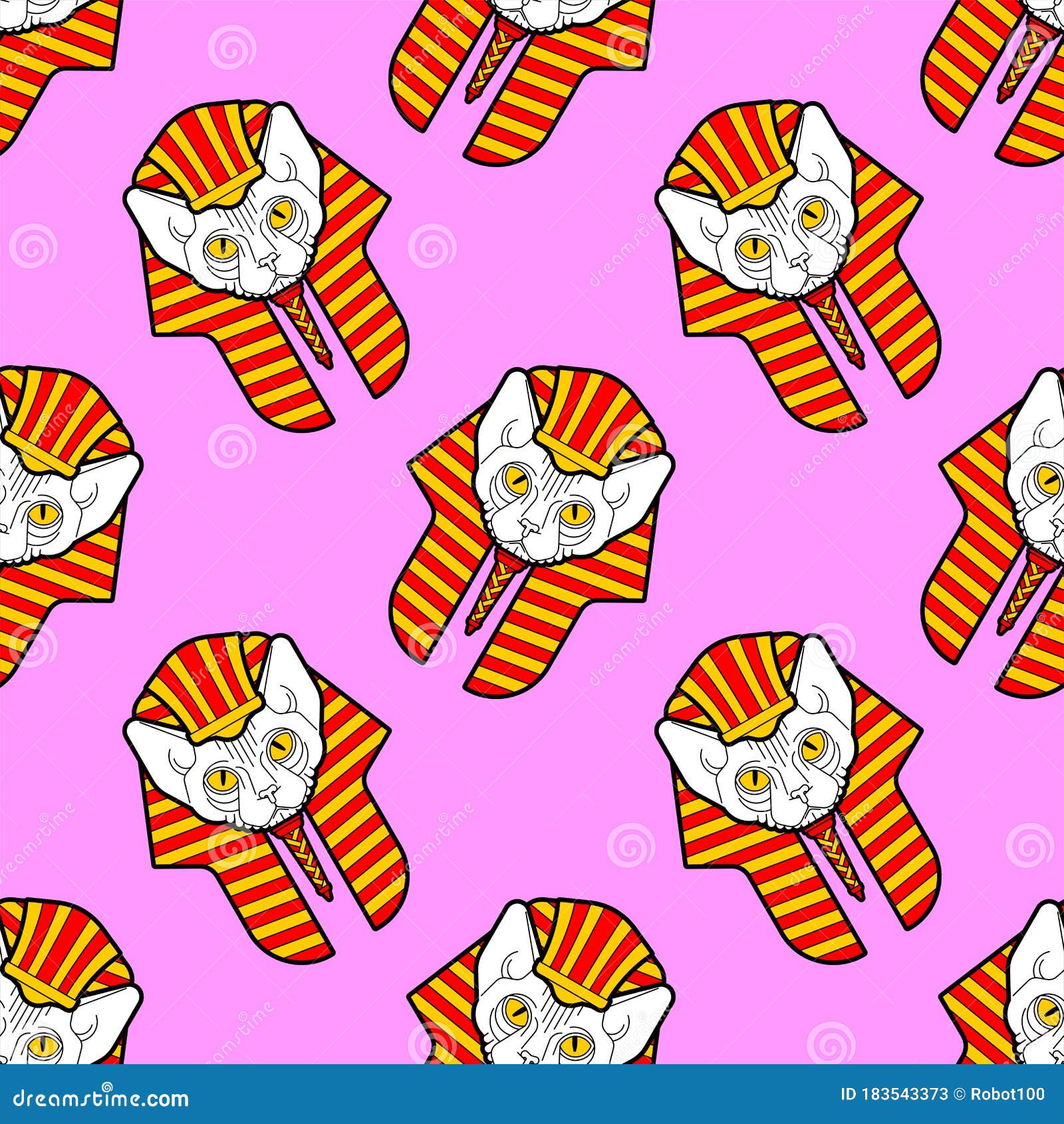 Sphynx Cat In Nemes Pattern Seamless. Cat Pharaoh Background. Ancient ...