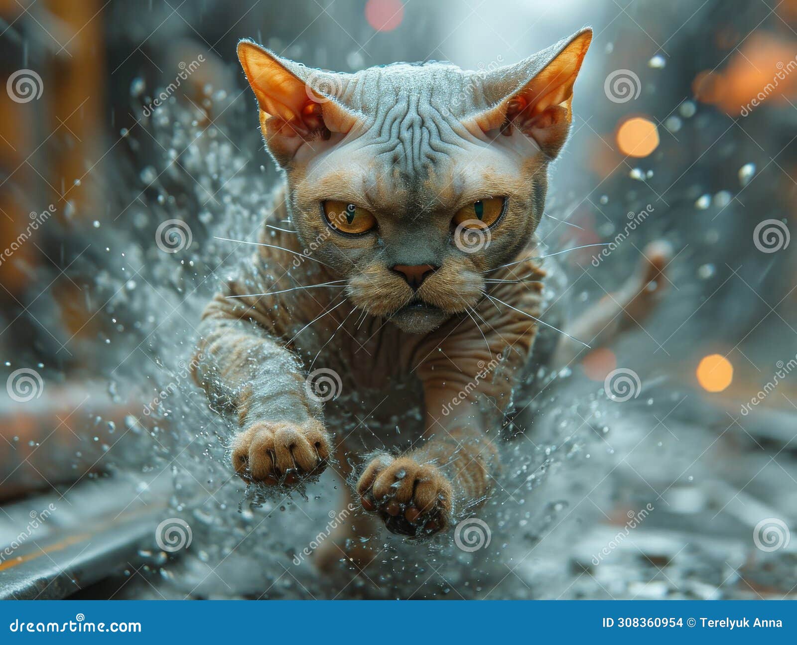 Sphynx Cat Running on the Wet Street Stock Photo - Image of generated ...