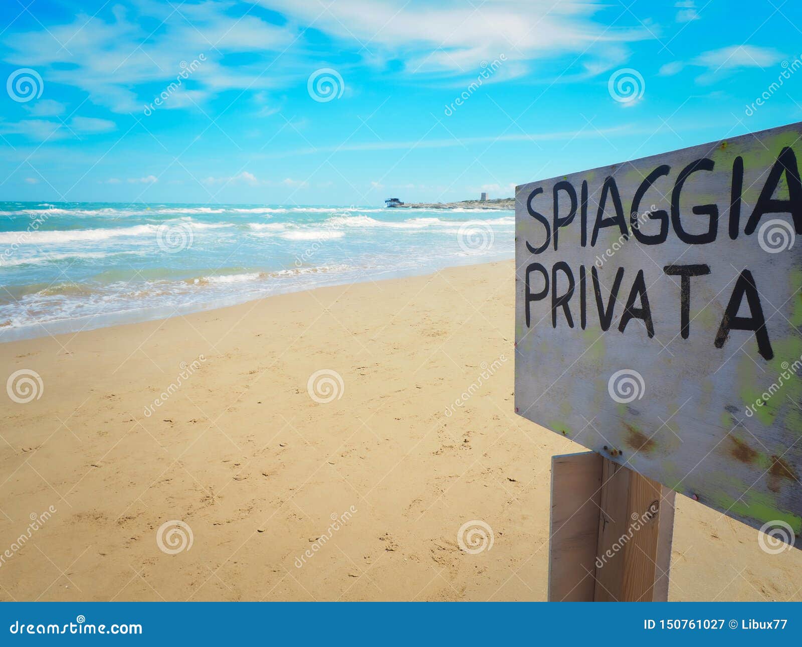 Spiaggia Privata Translation Private Beach Sign on the Beach. Stock ...
