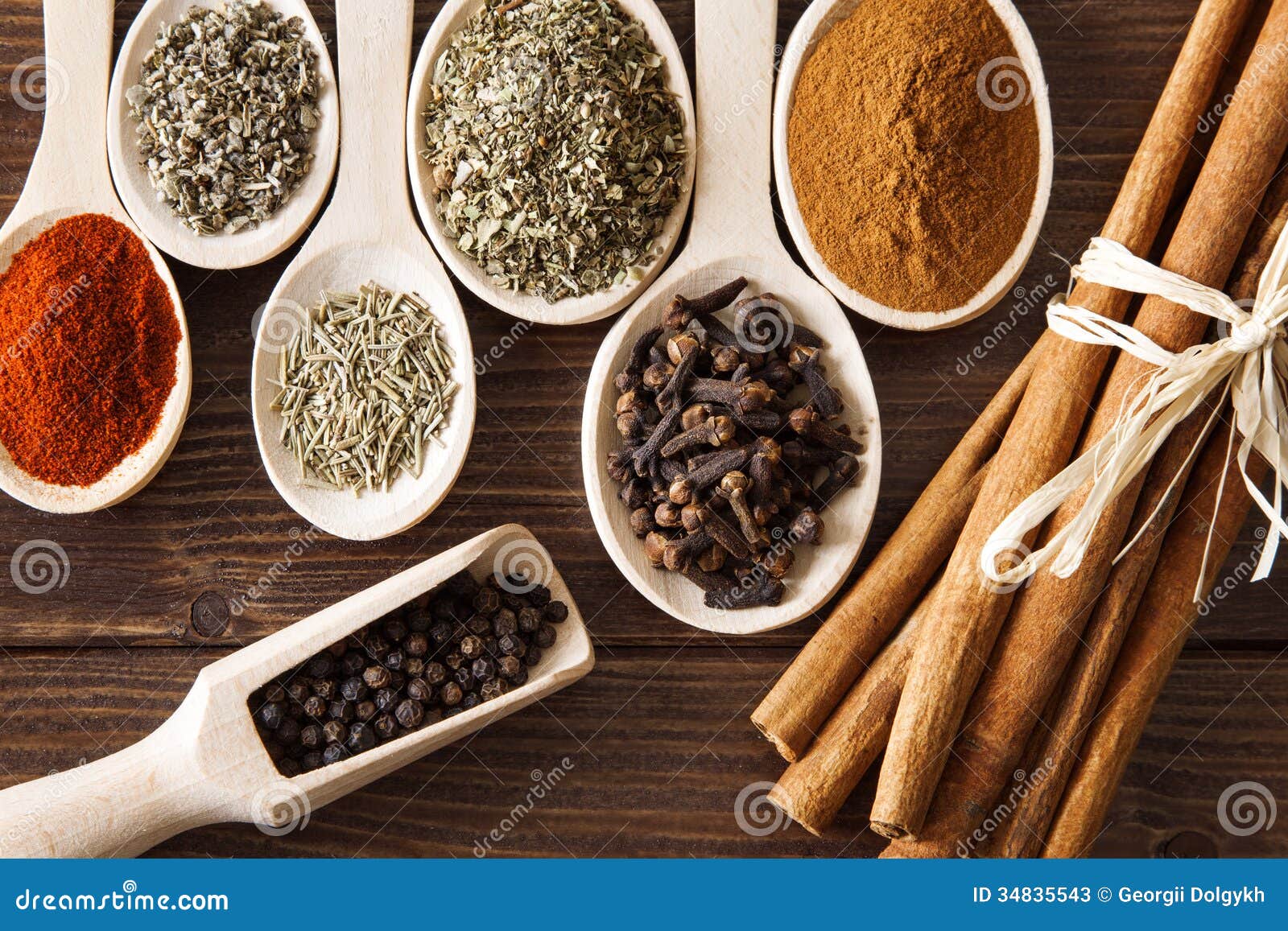 Spice Assortment on a Wooden Table Stock Image - Image of ingredient ...