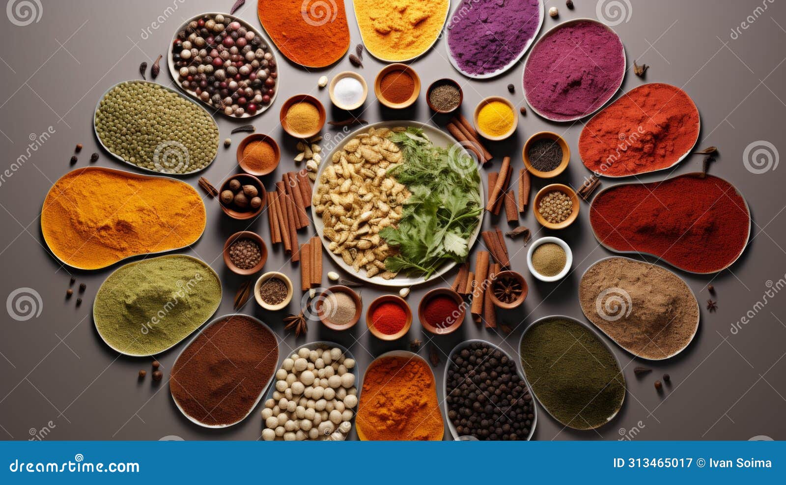 Spice Circle with Nut Centerpiece on Dark Background Ai Generated Stock ...